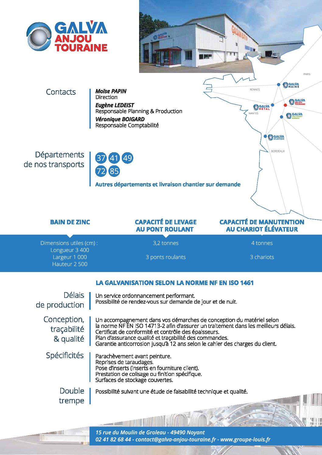 Fiche entreprise GALVA ANJOU TOURAINE | Groupe Louis